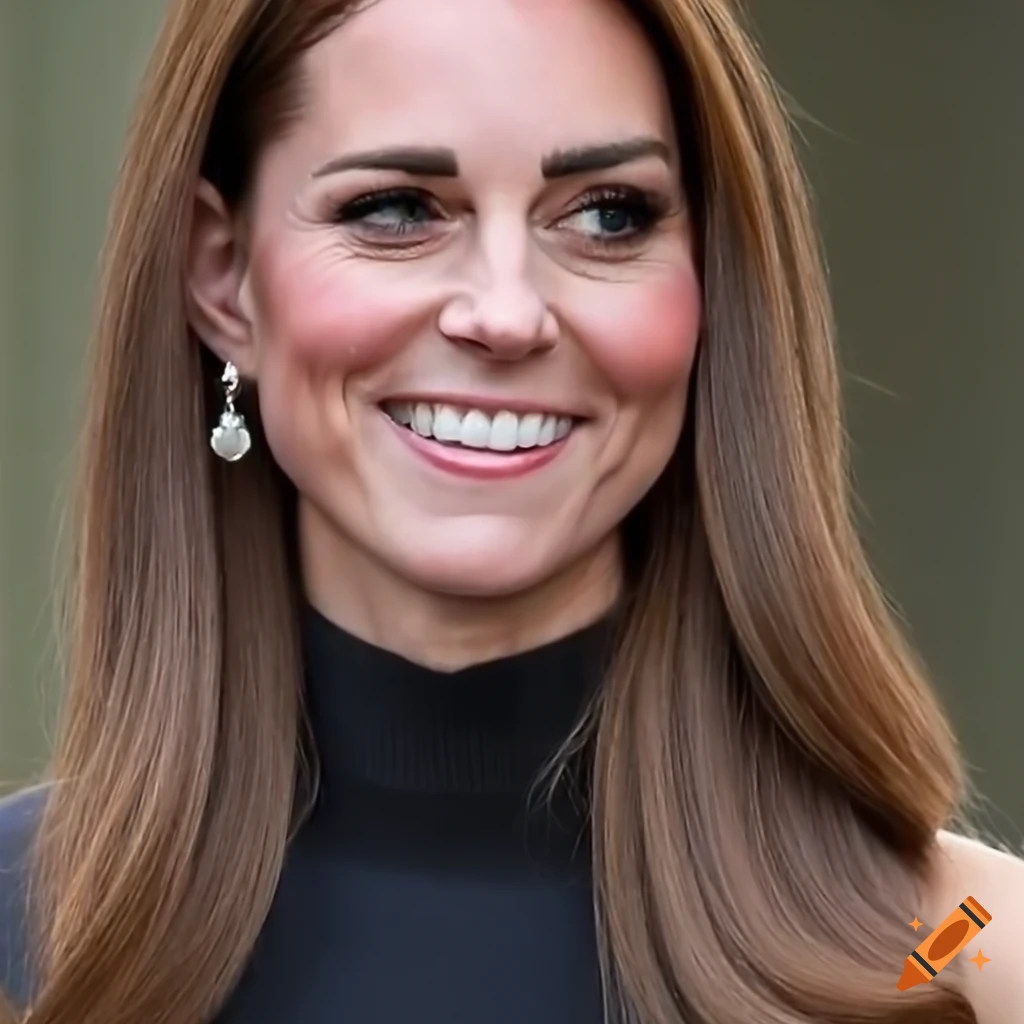 Kate Middleton with a bob haircut and black turtleneck sweater on Craiyon