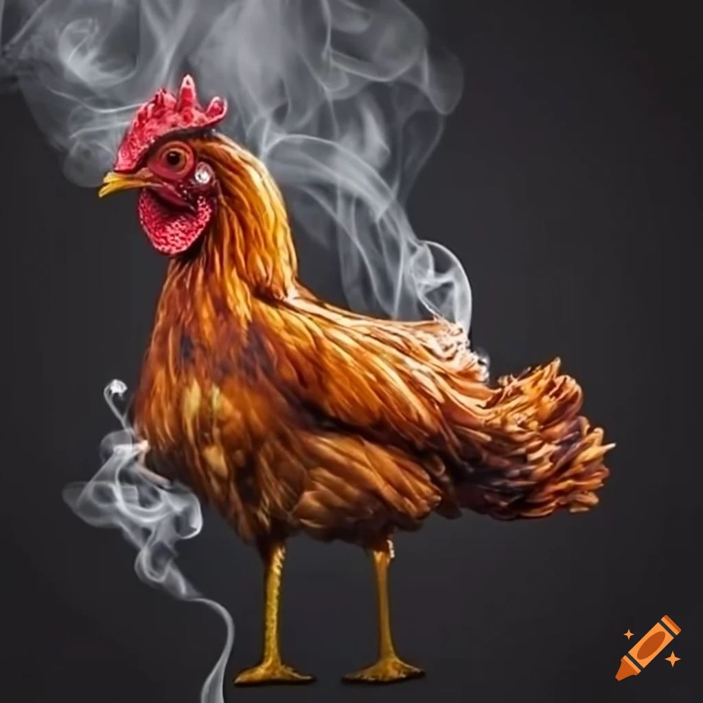 Chicken on top of a pie holding a cannabis leaf on Craiyon