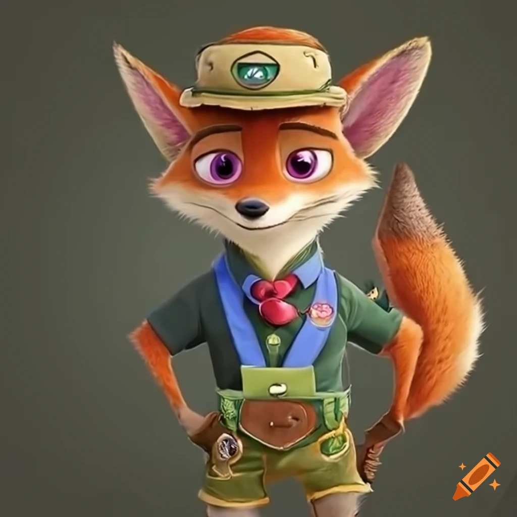 Cute fox in Zootopia scout uniform and lederhosen on Craiyon