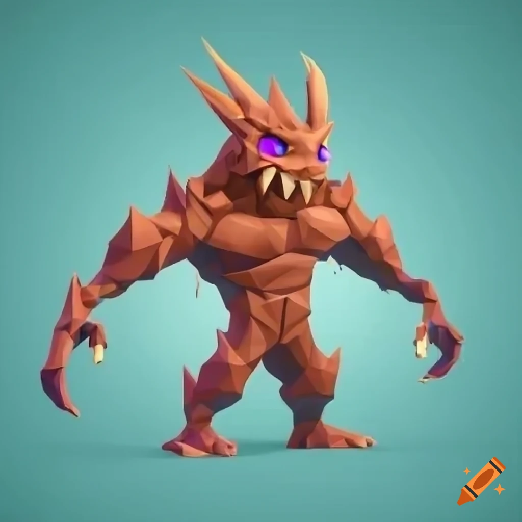 Cartoon rendering of an elemental monster in lowpoly 3D on Craiyon