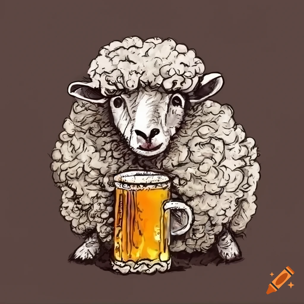 Fluffy sheep drinking a root beer on Craiyon