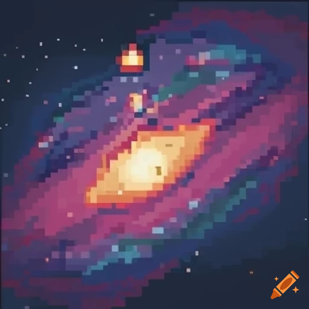 Pixel art of a colorful galaxy on Craiyon