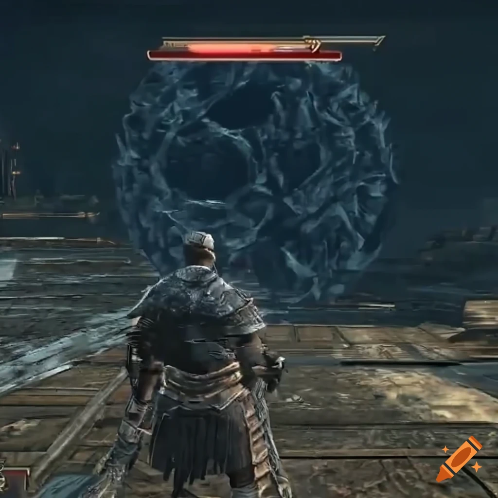 Dark Souls 3 boss fight HUD with health bar on Craiyon
