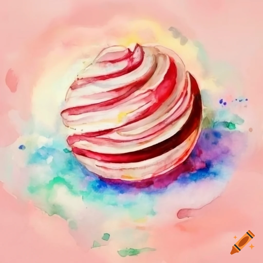 Watercolor of a white peppermint hot chocolate bomb