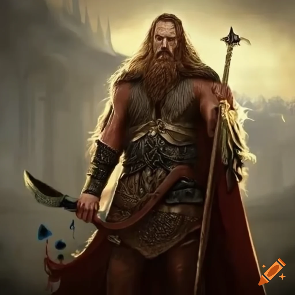 Imagen de un vikingo sentado en un trono