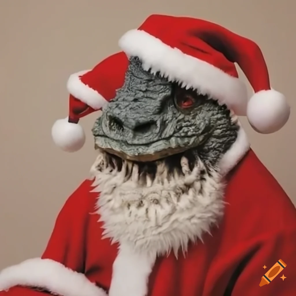 Godzilla dressed as santa claus