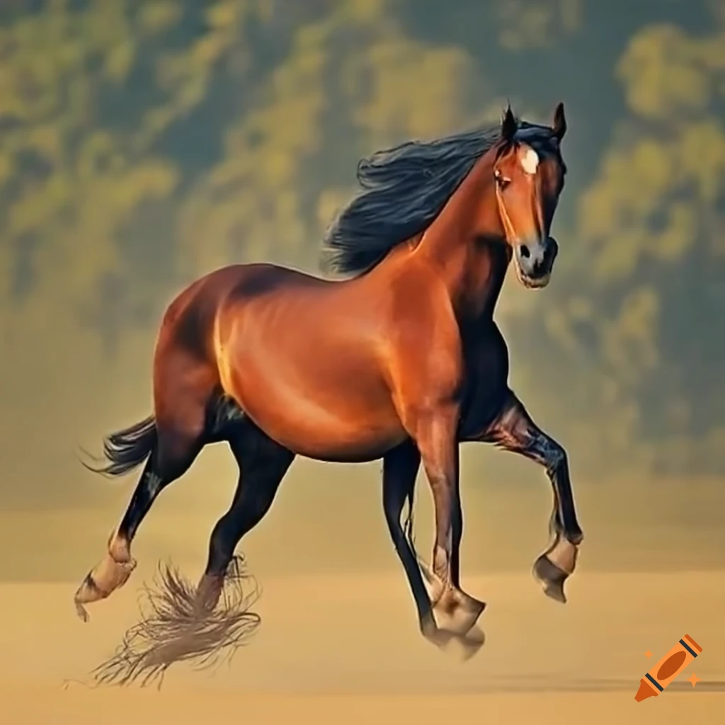 Realistic painting of majestic horses around a broken egg oozing yolk on Craiyon