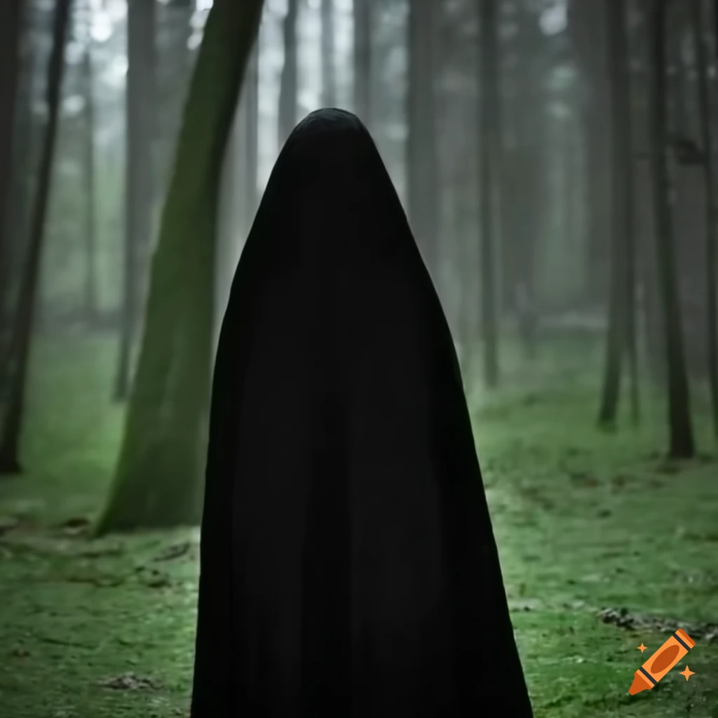 Mysterious black figure in a forest