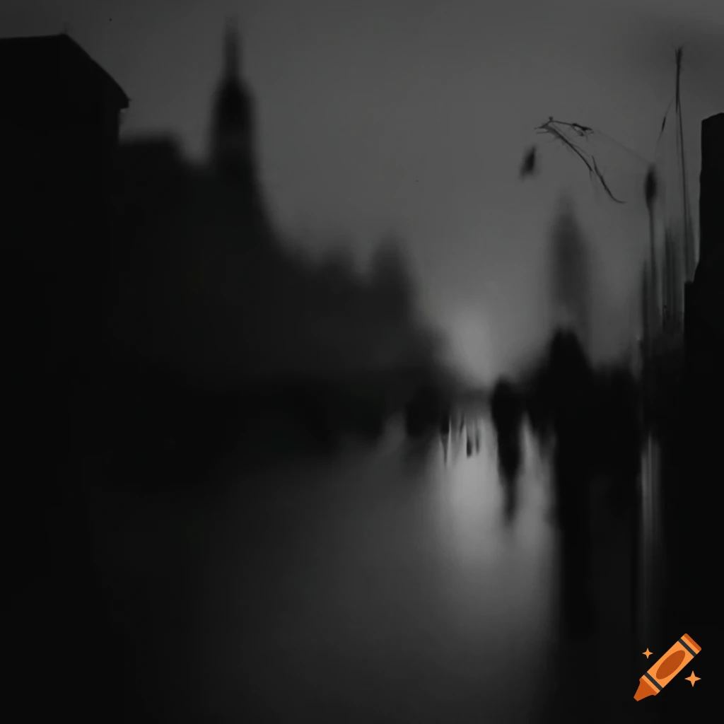 Vintage surrealistic art with room and window motifs in grayscale and ...