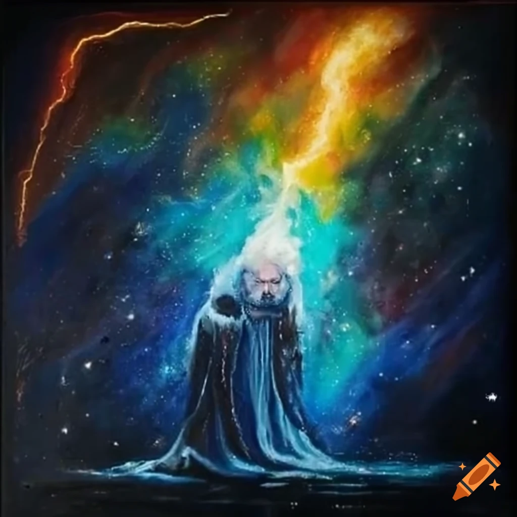 Image of a grand wizard king with lightning in space on Craiyon