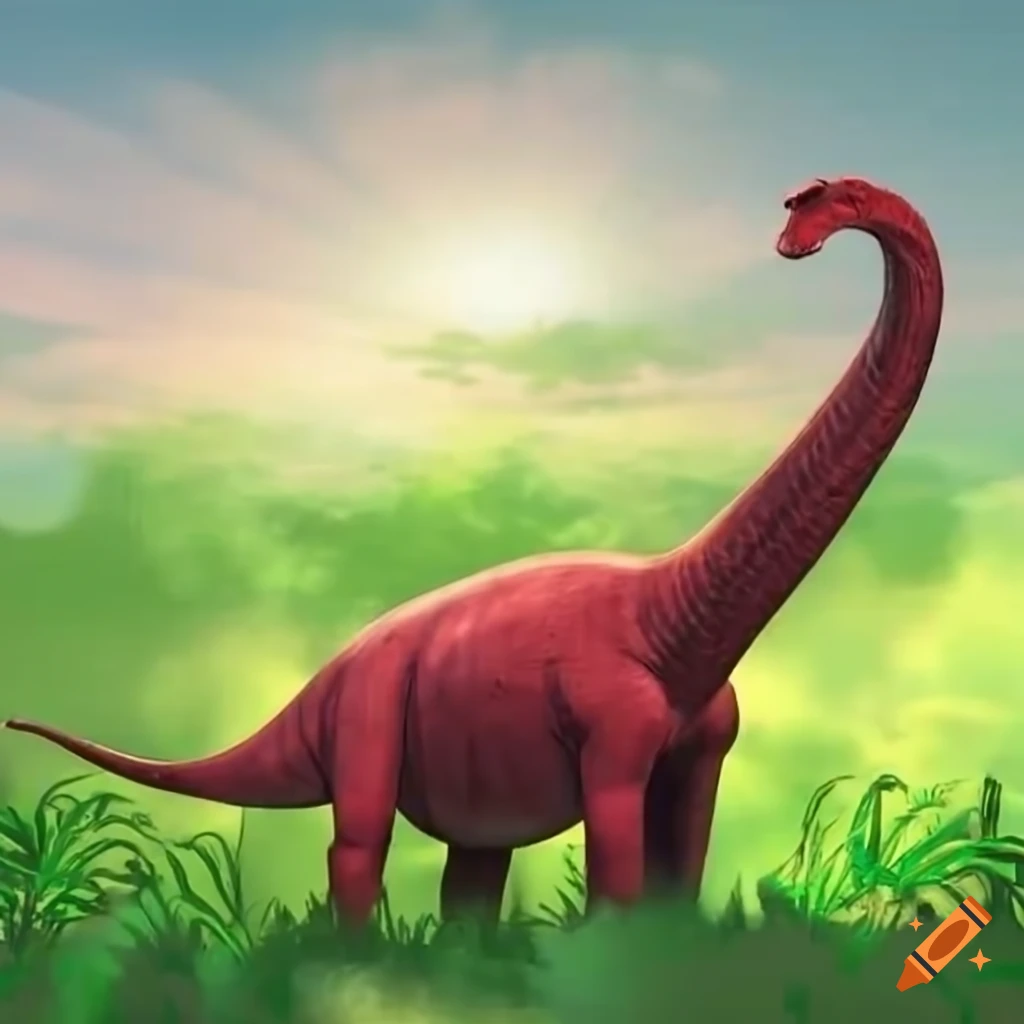 Image of a red brachiosaurus in tall vegetation on Craiyon