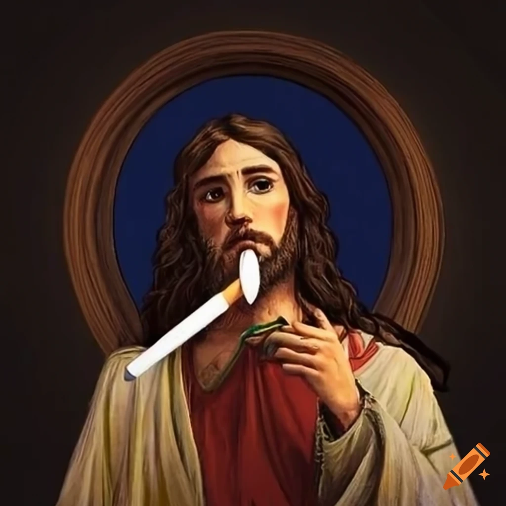 Controversial image depicting jesus smoking