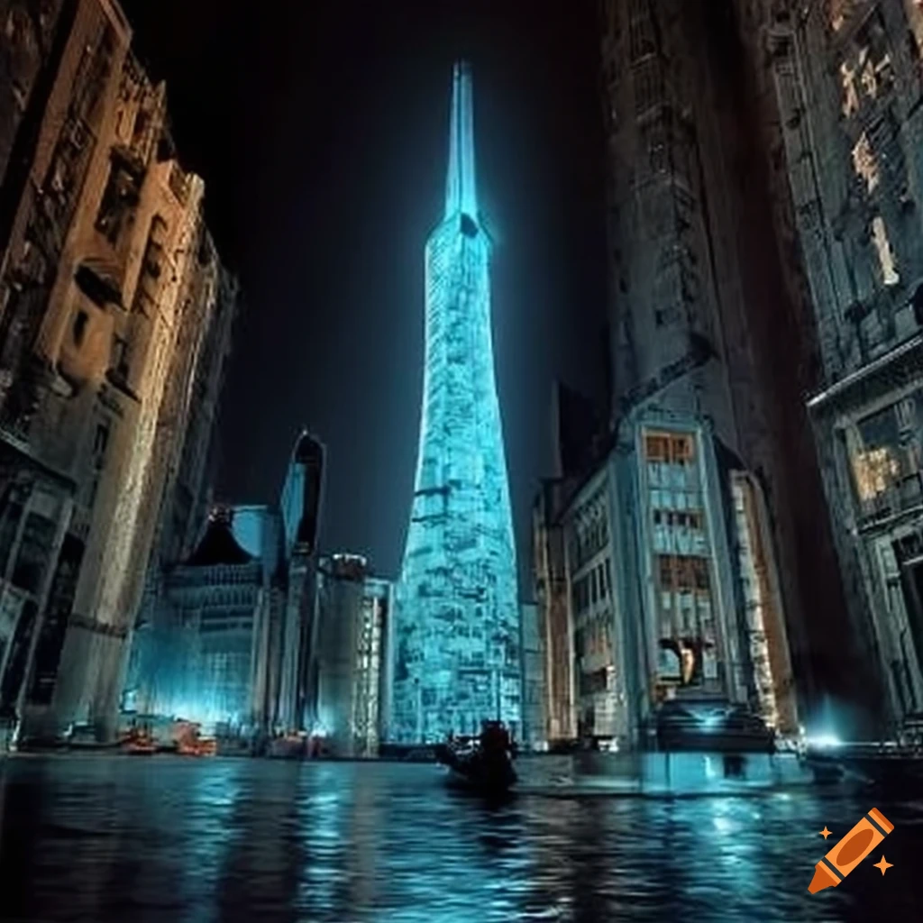 Image of a towering sharp building on Craiyon