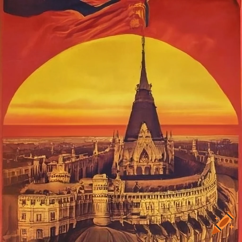 Golden sun flag waving over Budapest castle at sunset on Craiyon