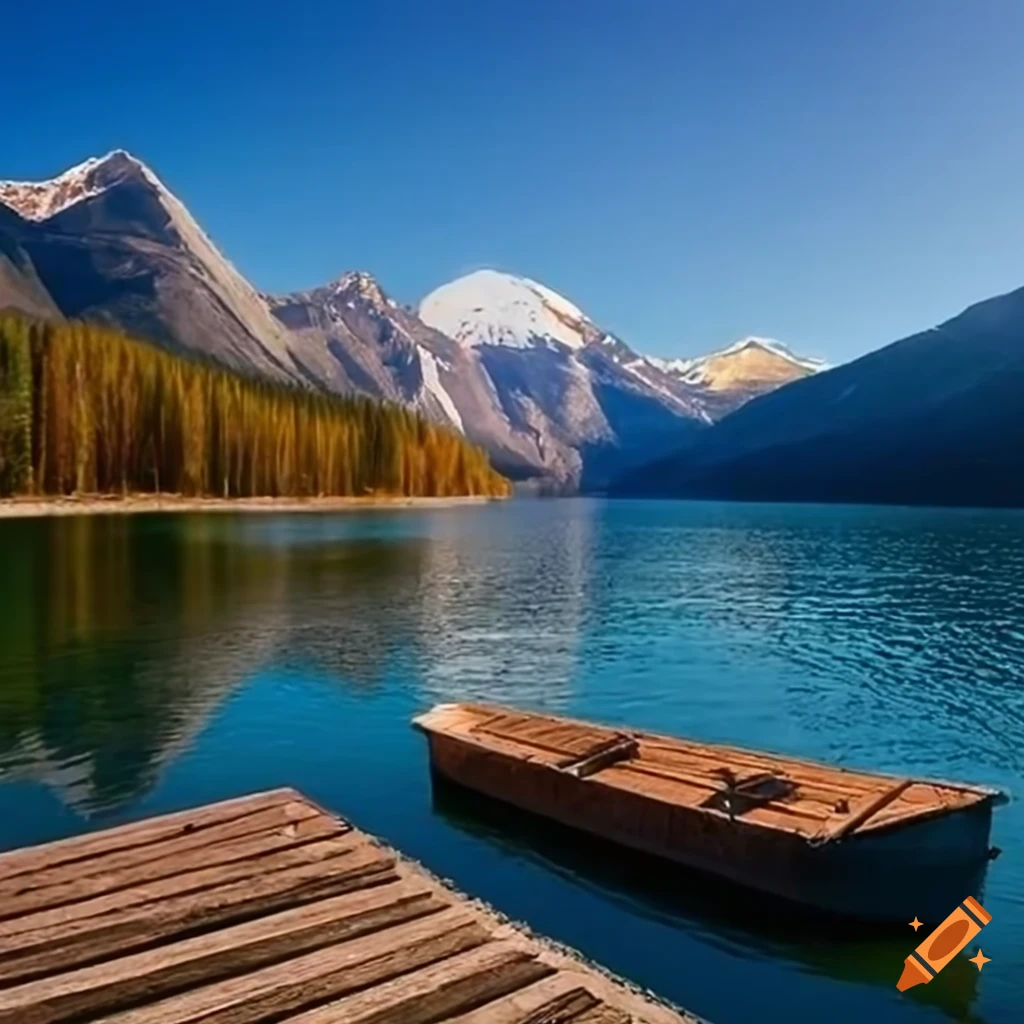 Calm mountain lake with snow-capped mountain in background on Craiyon