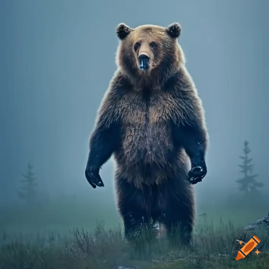 Majestic grizzly bear in the fog