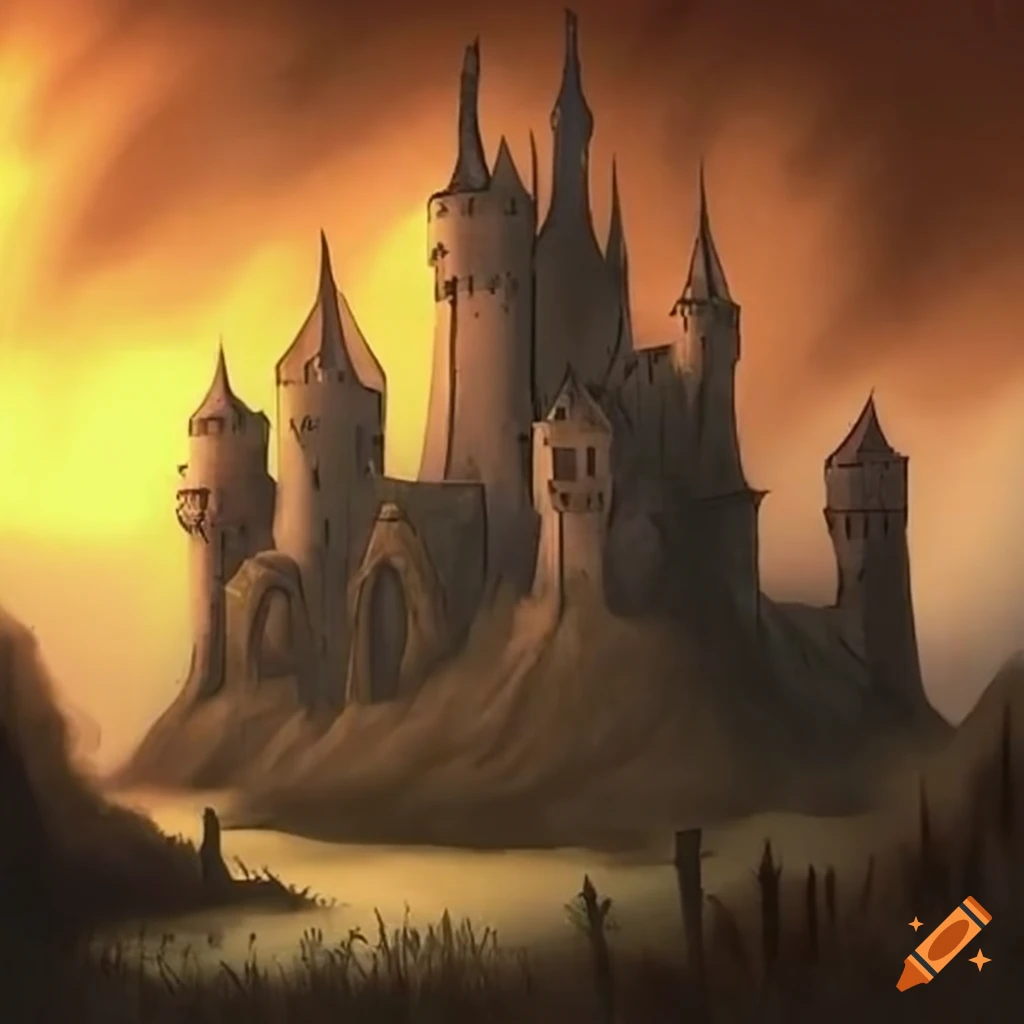 Image of a castle in a desolate land on Craiyon