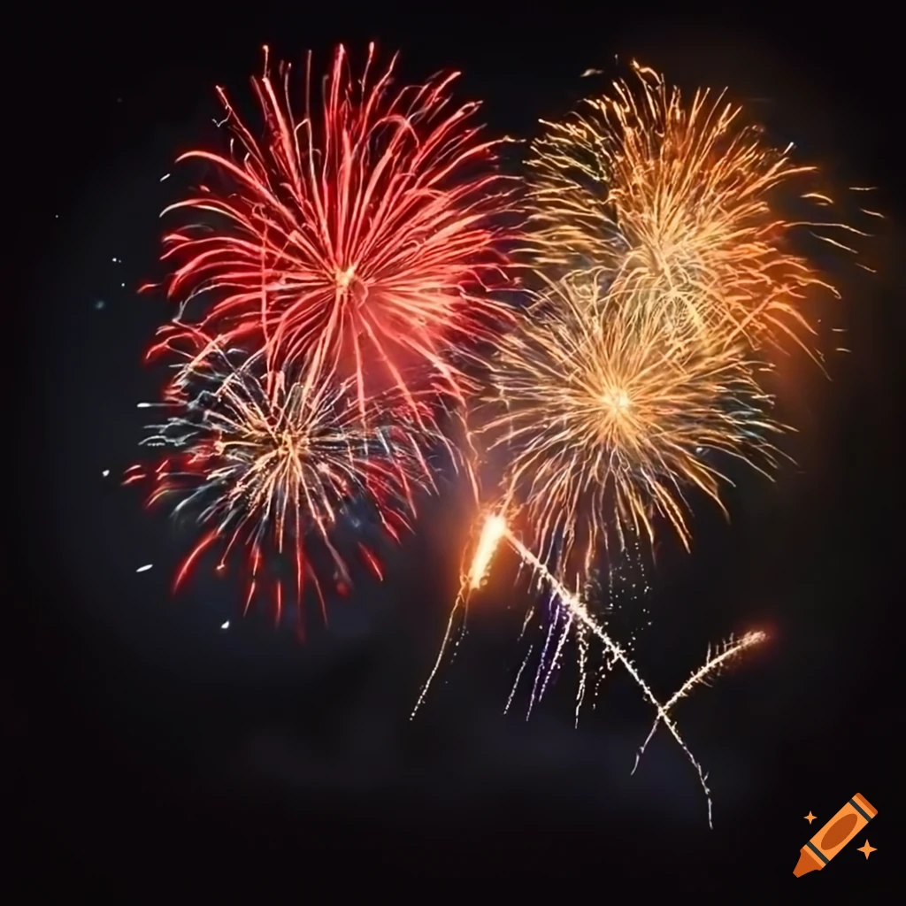 Explosive fireworks against a night sky with no stars on Craiyon