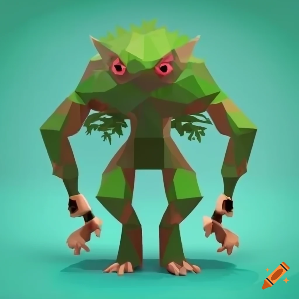 Cartoon style forest monster in lowpoly rendering on Craiyon