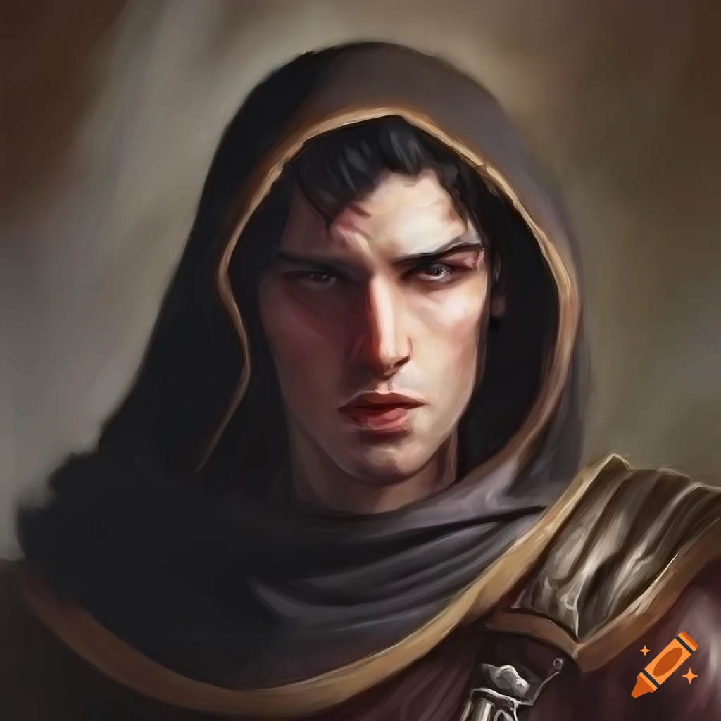 Dark baroque painting of a male dhampir in romani clothes on Craiyon