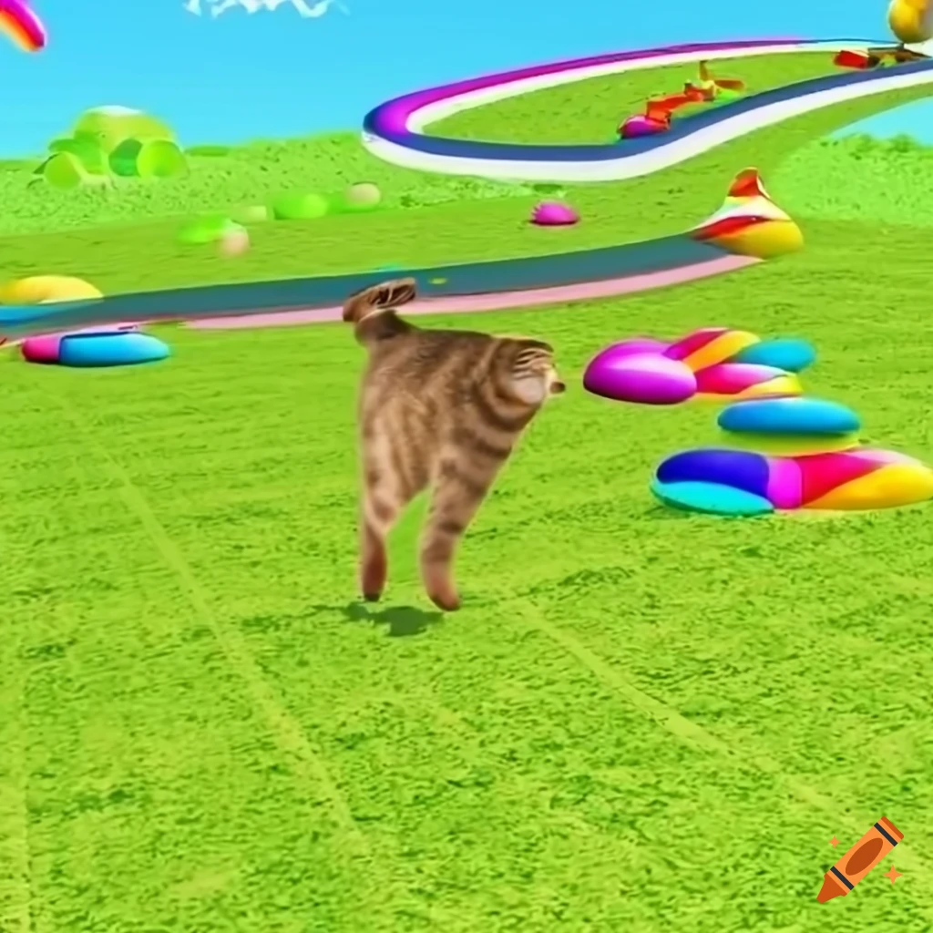 3D gameplay of a cat racing on an Easter-themed course on Craiyon
