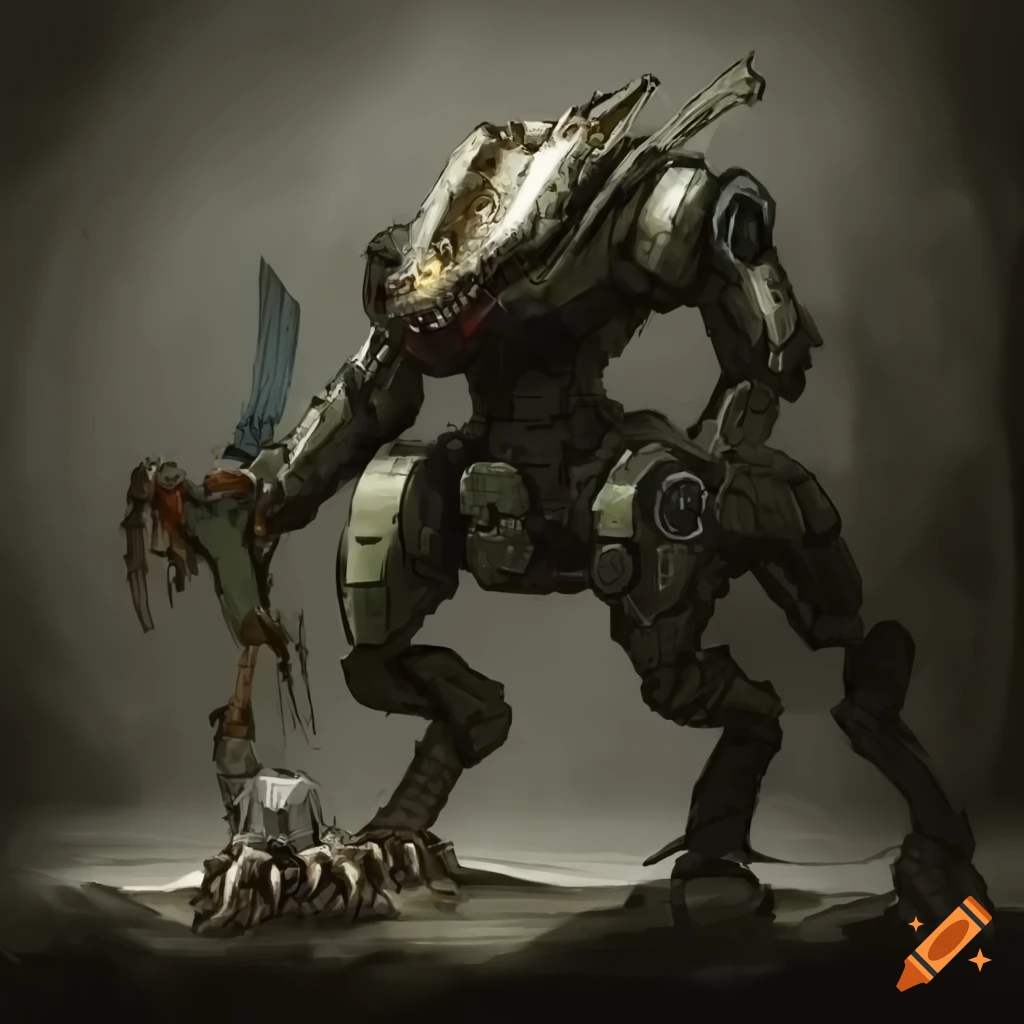 Image of a lizard themed apocalypse mech on Craiyon