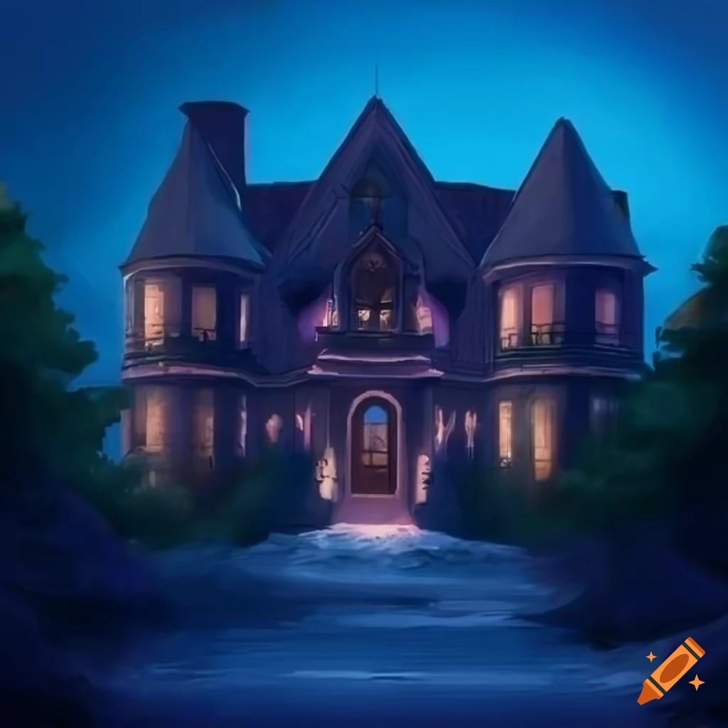 Anime-style mansion in high definition on Craiyon