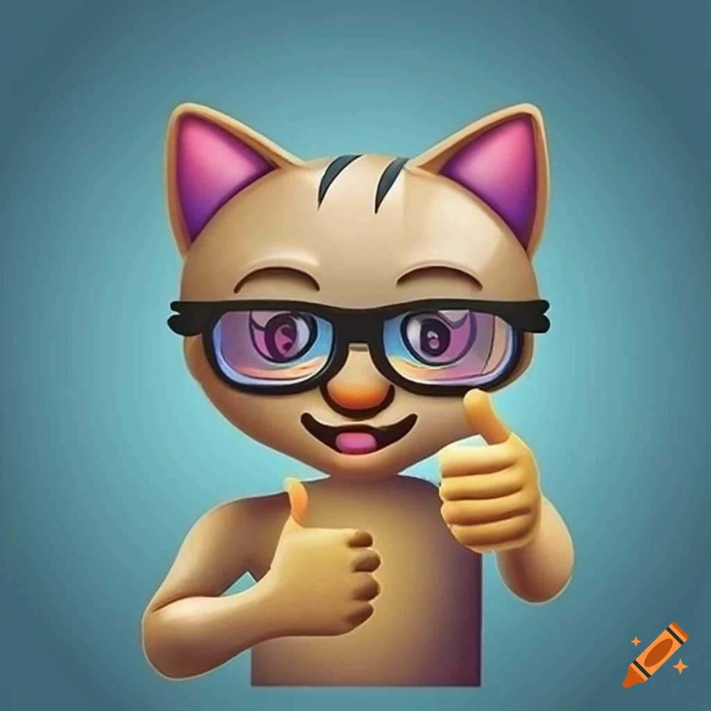 Cat giving a thumbs up with nerd emoji