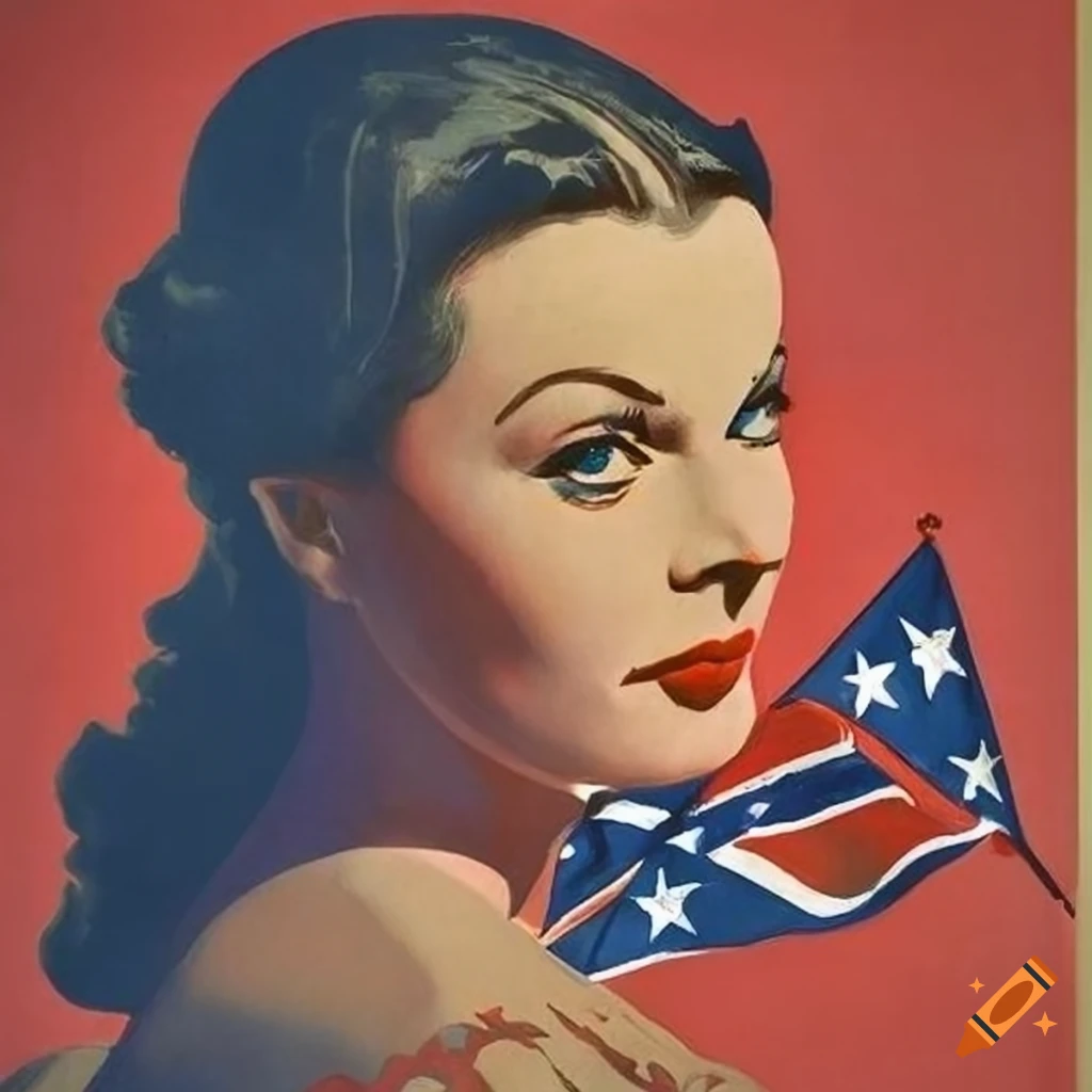 Soviet propaganda poster with Vivien Leigh and shell fire on Craiyon