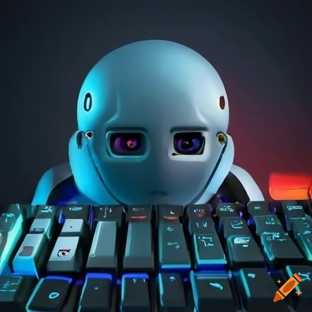 Robot using a gaming keyboard on Craiyon