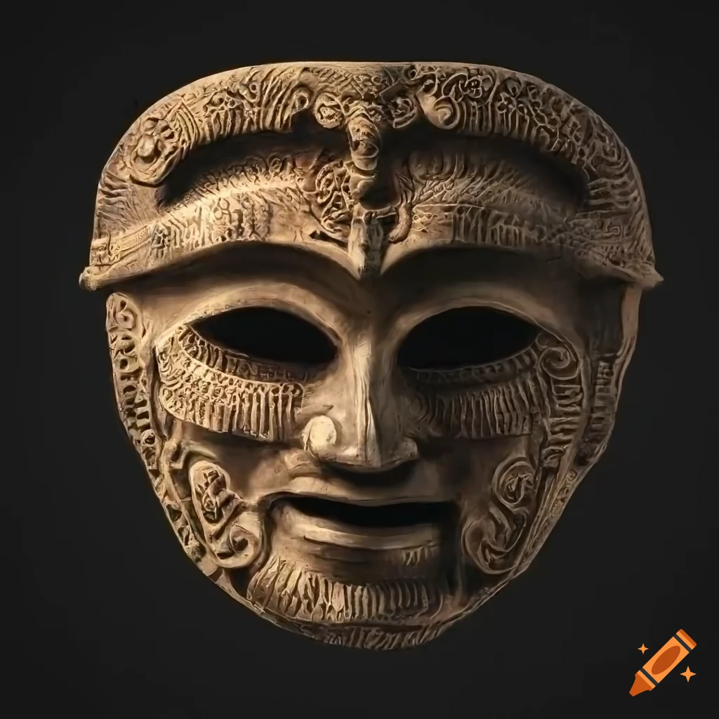 Ultra realistic etruscan mask engravings