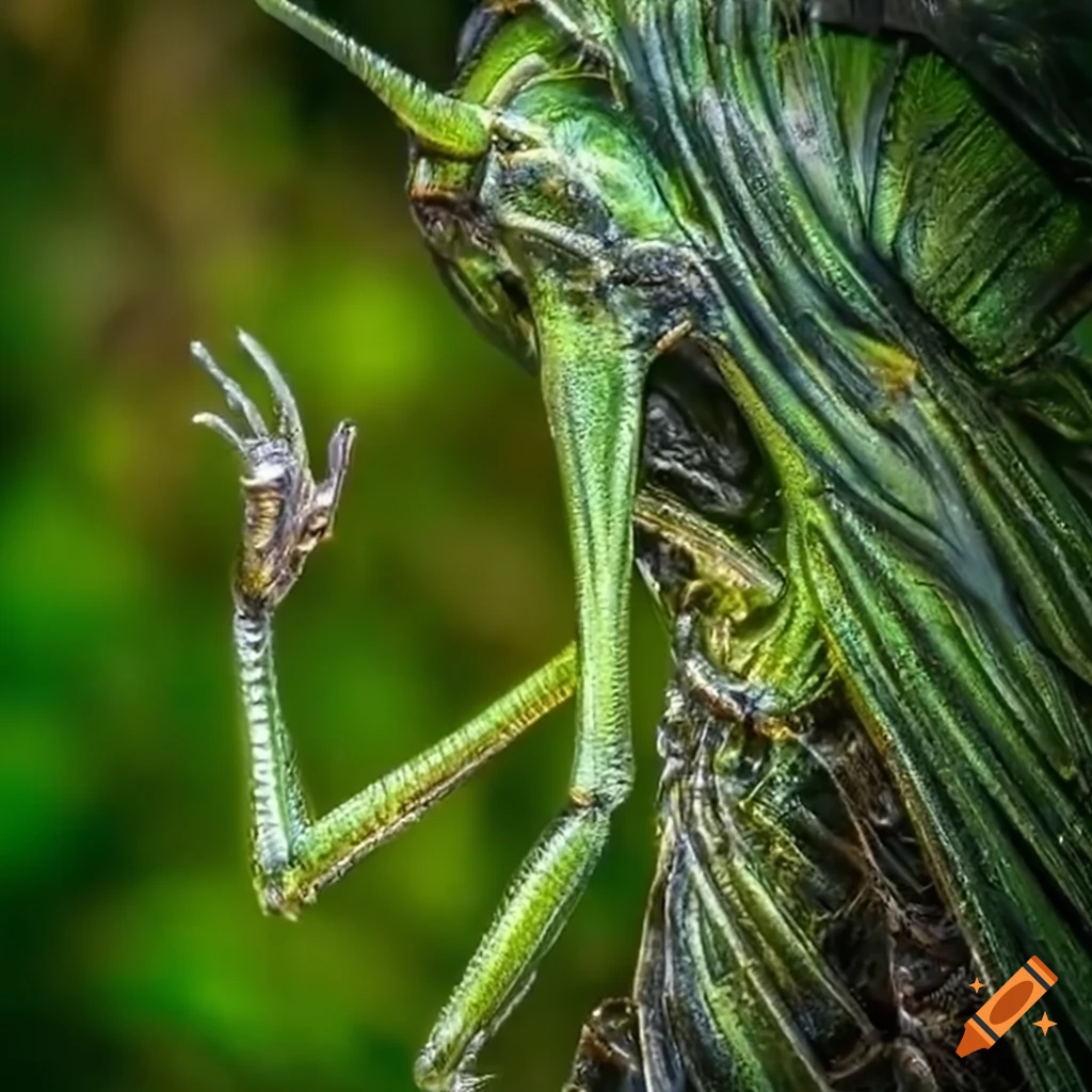 Illustration of insectoid aliens in a jungle on Craiyon