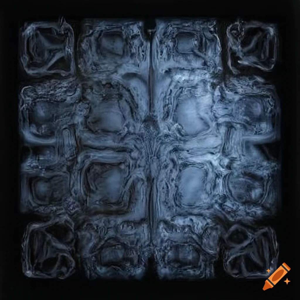 Artistic depiction of melting ice with h.r. giger-like tiles on Craiyon