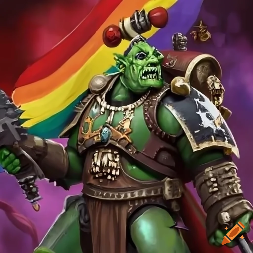 Depiction of an orc participating in a pride parade on Craiyon