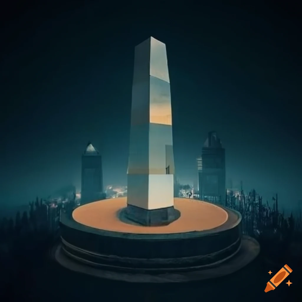 A modern city with a mirror stone tower