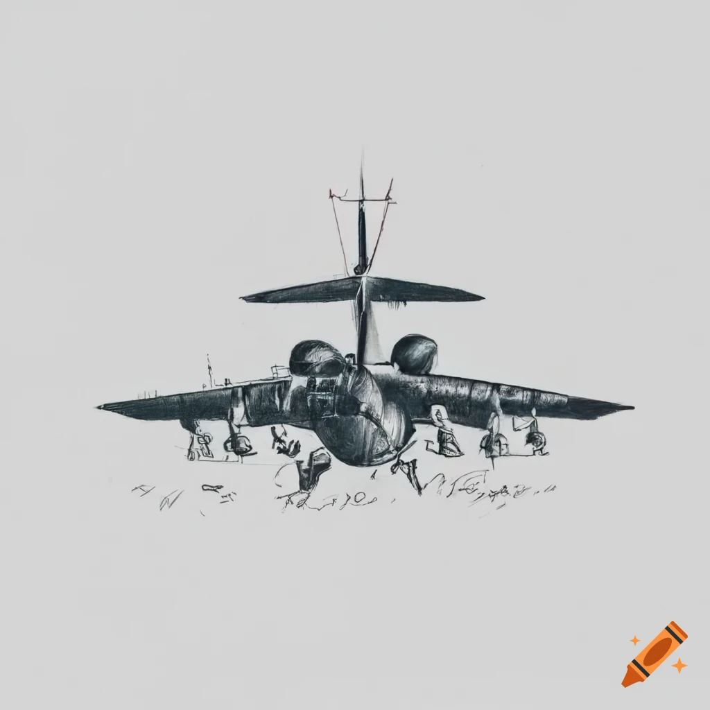 Handwritten school notes with a pencil drawing of a military aircraft