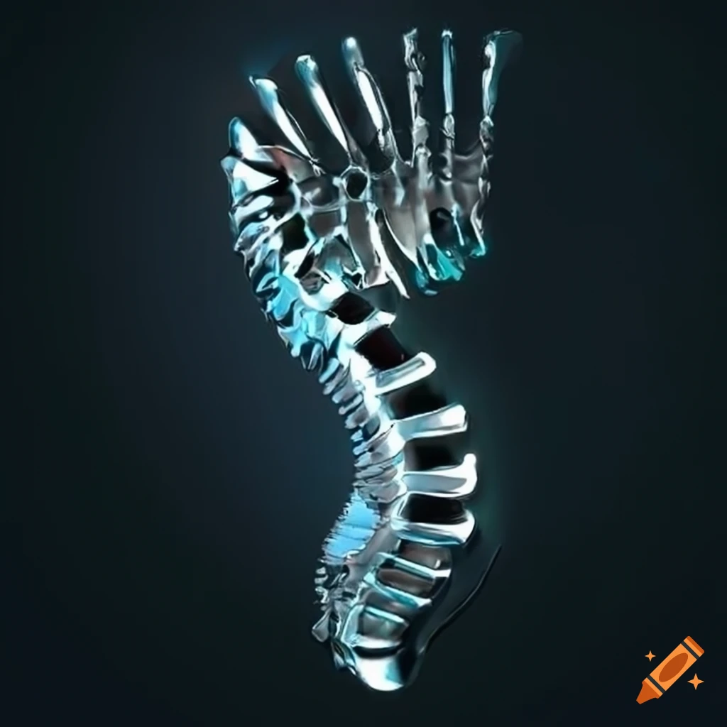 Metallic silver chrome spine on Craiyon