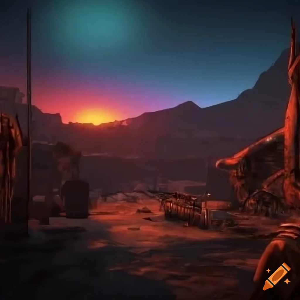 Nighttime view of Fallout New Vegas in the Mojave Desert on Craiyon