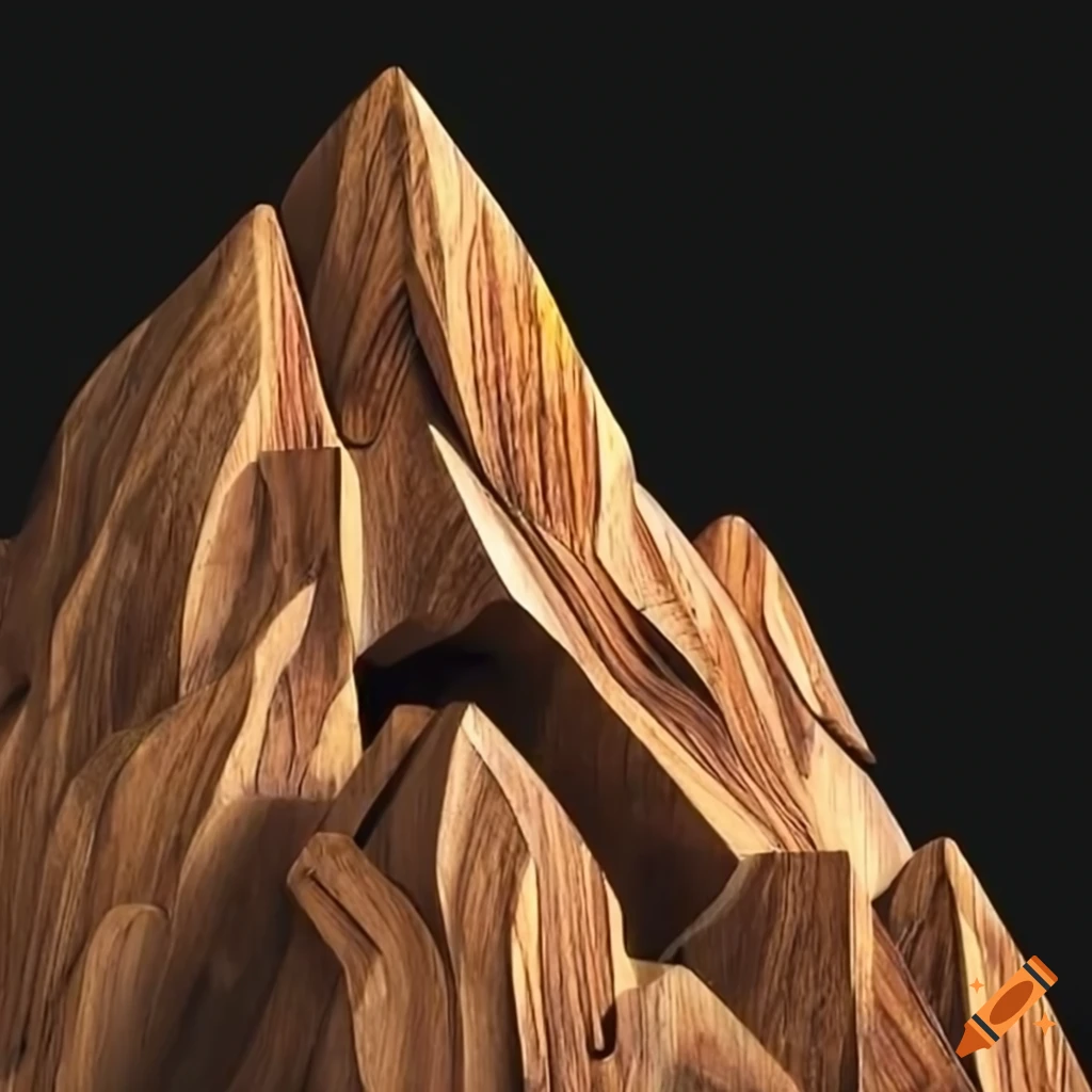 Abstract wooden sculpture of a mountain on Craiyon