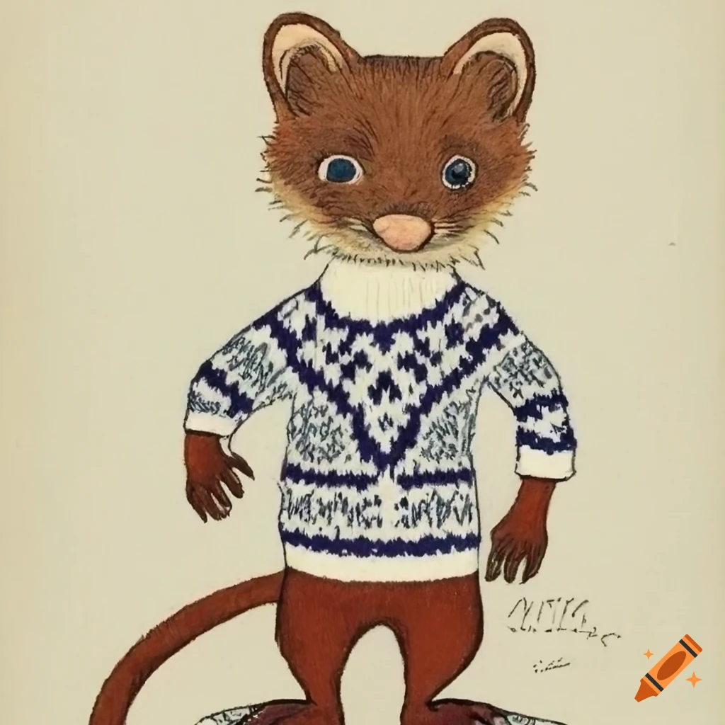 Illustration of an anthropomorphic weasel in a norwegian sweater
