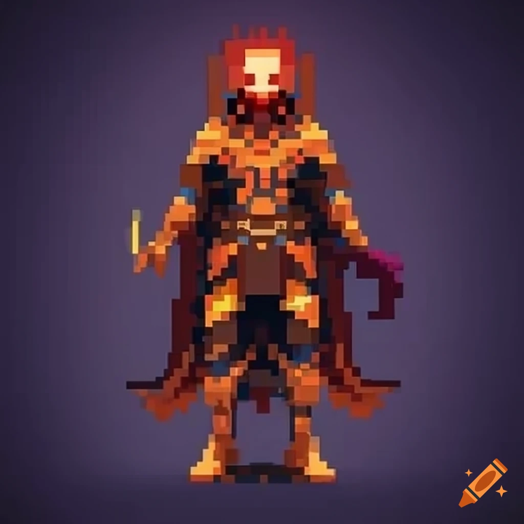 Pixel art of a firelord character