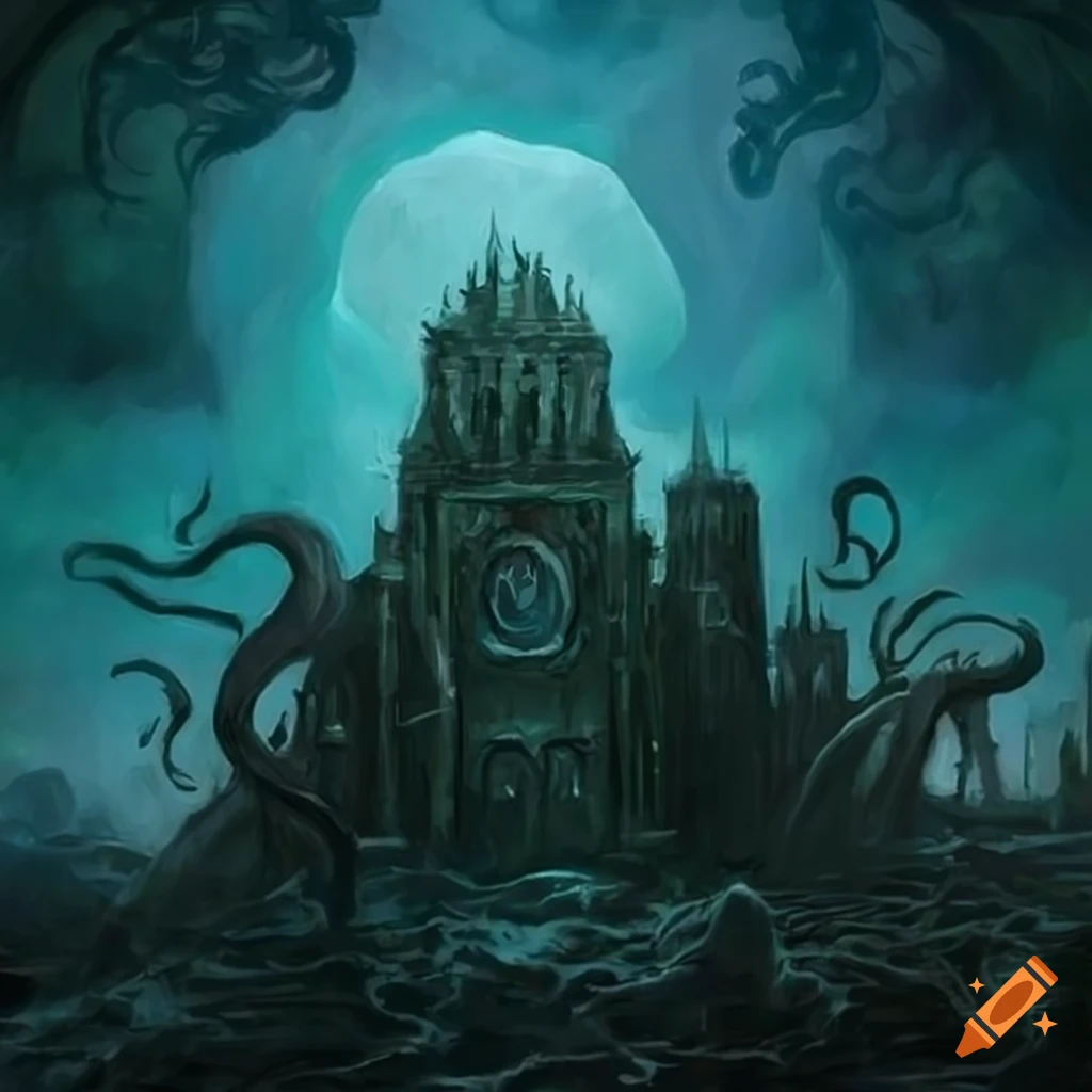 Impressionist painting of azathoth attacking a snowy city on Craiyon