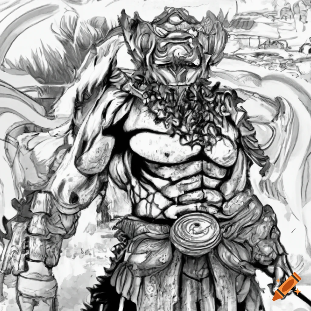 Monster warrior with one eye and sword in mountain setting, 1899 ...