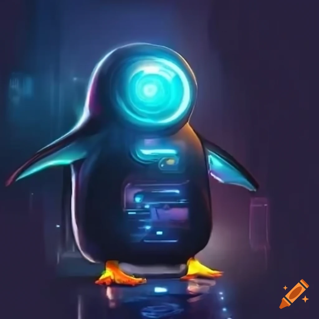 Vaporwave-style artwork of pingu wearing a bucket hat on Craiyon