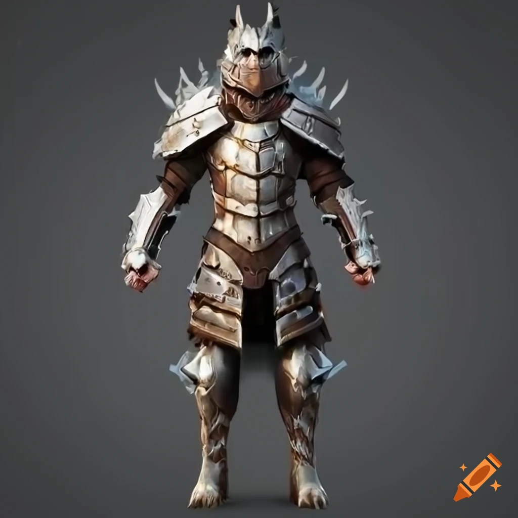 Full body view of a wolf in armor on Craiyon