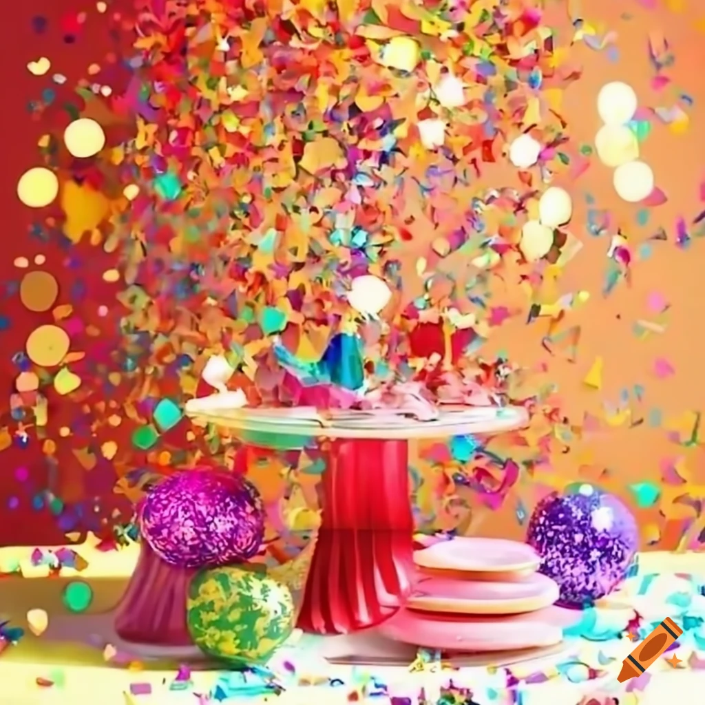 Bright confetti filling a home on Craiyon