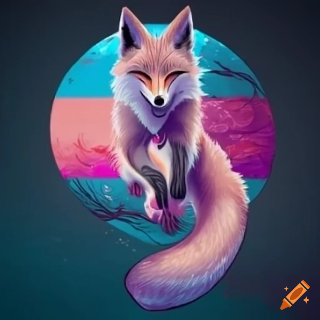 Tattoo of an artic fox running with transgender flag colors on Craiyon