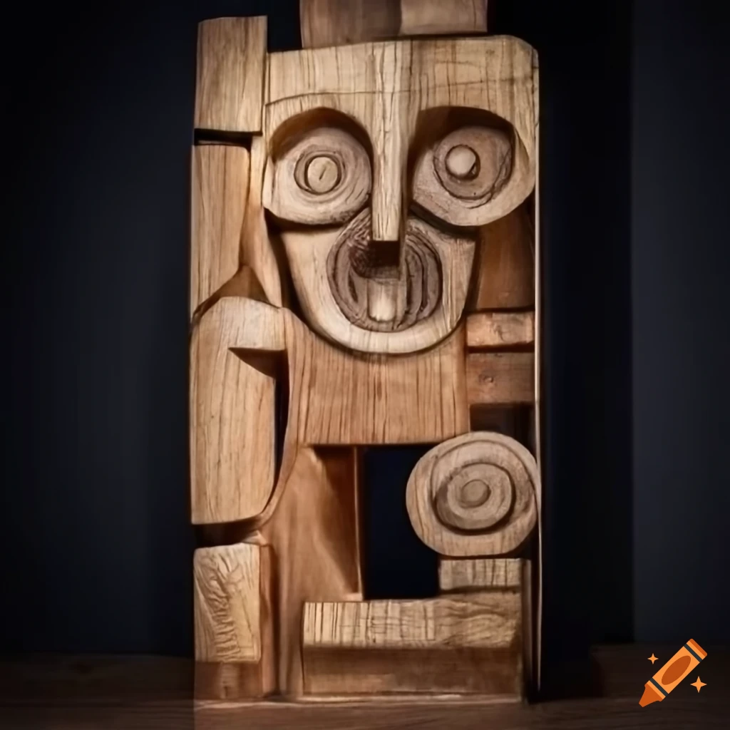 Weathered wood sculpture of ancient gods on Craiyon