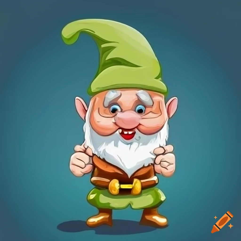 Cartoon dwarf with a cap lost in thought