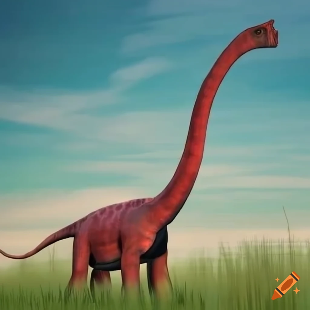 Gigantic beige brachiosaurus in tall sunny vegetation on Craiyon